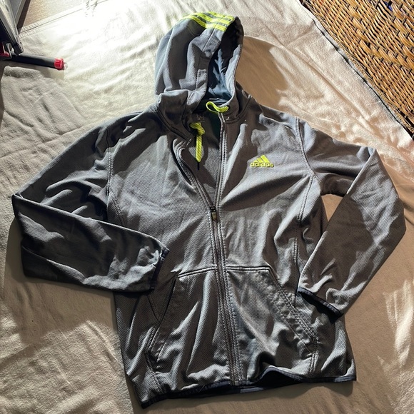 adidas | Jackets & Coats | Adidas Gray Hooded Jacket Wneon Yellow ...